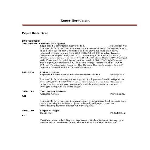 Roger Berryment Resume 2 | DOC