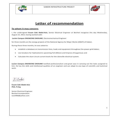 Letter of recommendation | PDF | Civil Engineering Industry | Industries