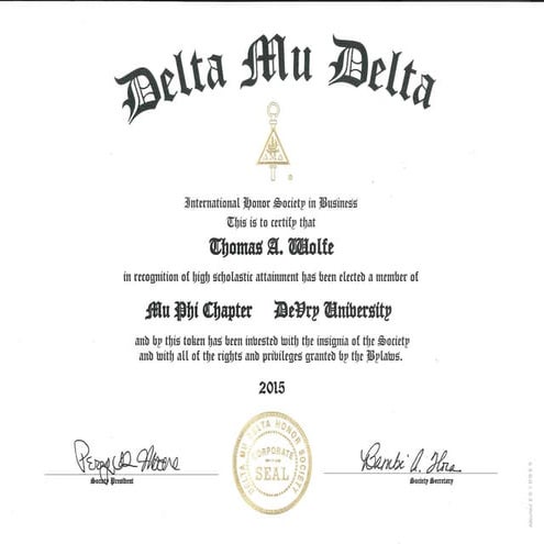 Delta Mu Delta Certificate | PDF