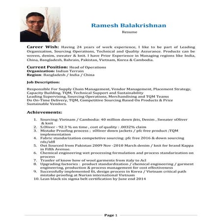 Ramesh Balakrishnan cv -v | DOC