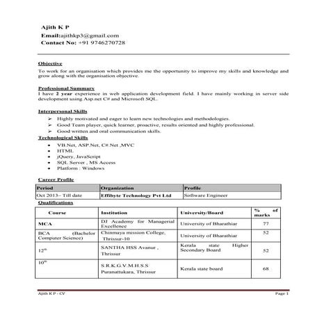 Ajith KP CV | PDF