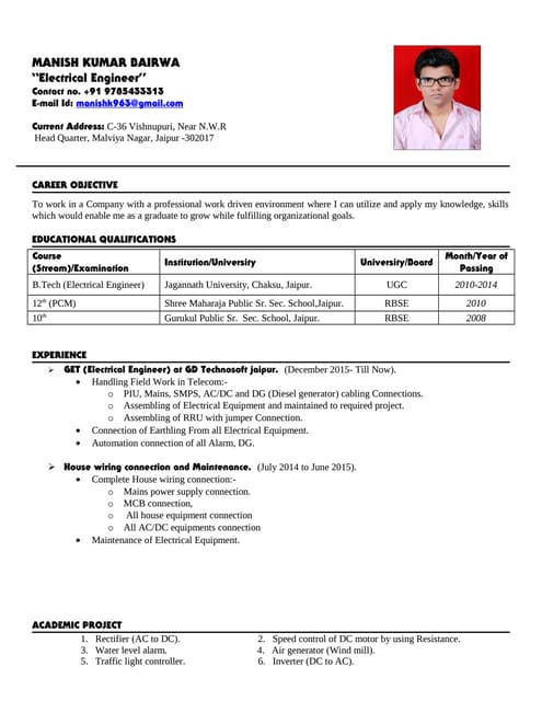 Resume of Gaurav Gaur, Electrical | PDF