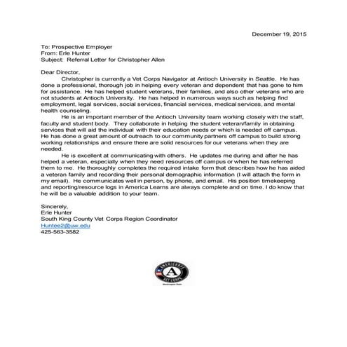 Referral letter from Vet Corps | DOCX