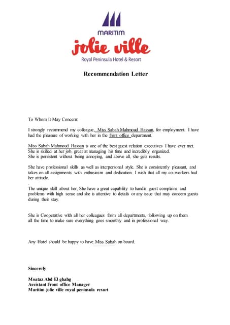 Letter of Recommendation Finance Director | PDF | Business Accounting & Finance | Business