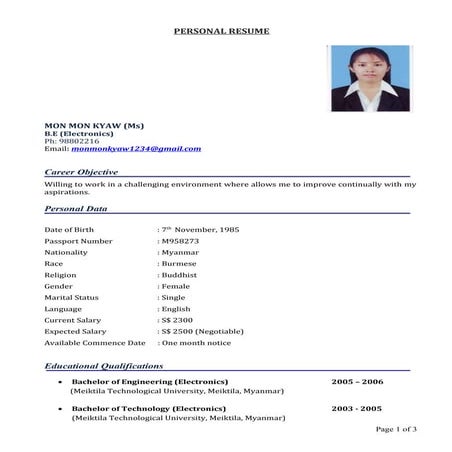 Mon Mon Kyaw's Resume | DOC