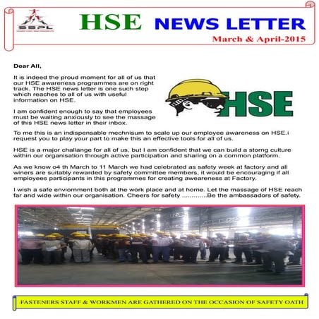 HSE NEWS LETTER April 15 | PDF | First Aid | Injuries