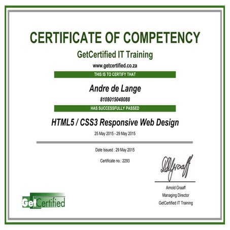 Andre de Lange HTML5 _ CSS3 Responsive Web Design | PPT