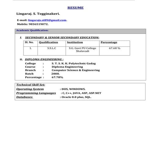 Lingaraj new Resume | DOC | Databases | Computer Software and Applications
