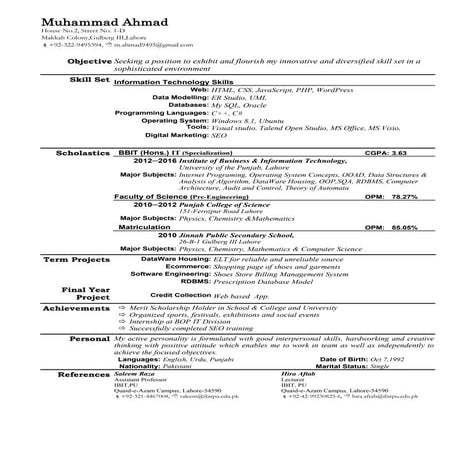 CV-Muhammad Ahmad | PDF | Databases | Computer Software and Applications