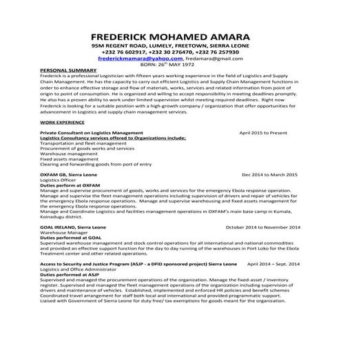 Updated Amara resume 3 | DOC | Logistics | Business