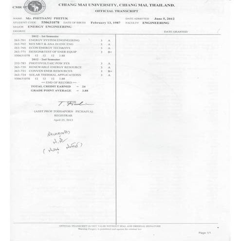 Transcript_Postgraduate Phitsanu Phituk | PDF