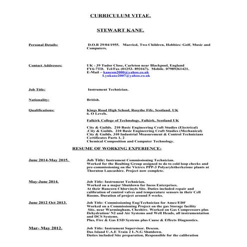 Stewart Kane CV 2015 | DOC