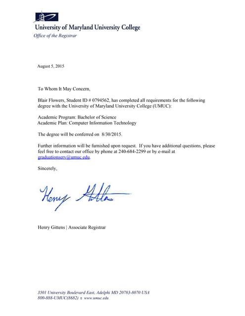 Graduation Verification Letter for Tierney Washington (1) | PDF