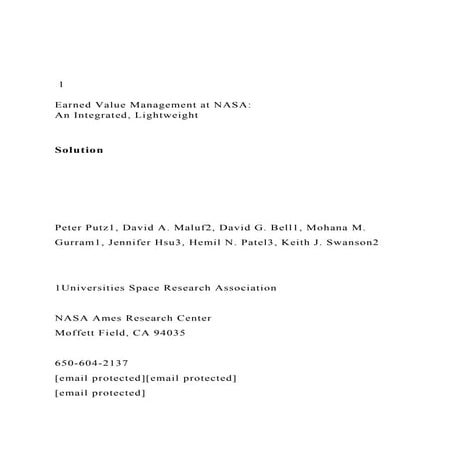 1Earned Value Management at NASA An Integrated, Light.docx