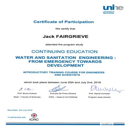WATSAN certificate | PDF