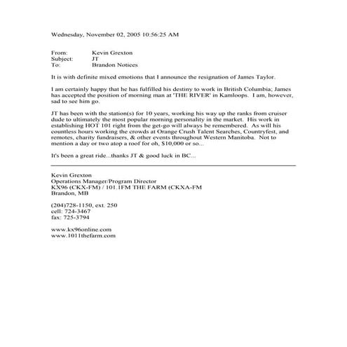 Kevin Grexton JT Resignation Notice | PDF