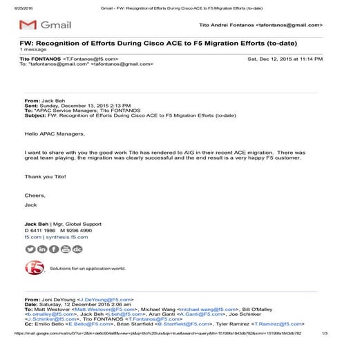 Customer recognition of Efforts During Cisco ACE to F5 Migration_ | PDF