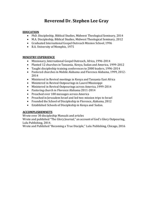 Dr. Stephen L. Gray, B.a. M.r.s. Phd. presentations