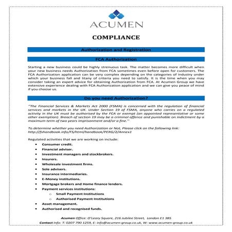 Acumen Global Compliance Prospectus_2015 (1) | PDF