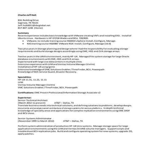Charles Jeff Holt Resume | DOCX