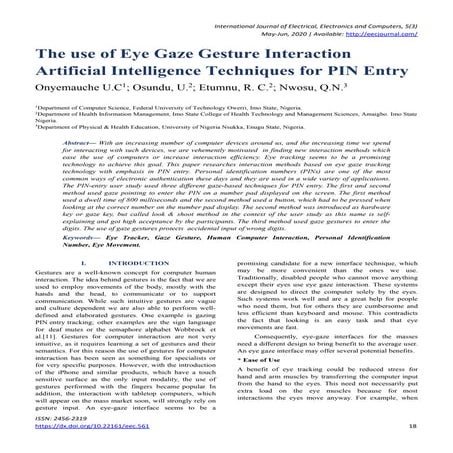 The use of Eye Gaze Gesture Interaction Artificial Intelligence Techniques for PIN Entry | PDF