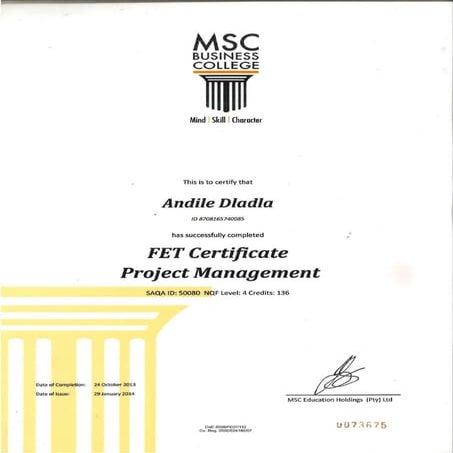 Project Management Certificate | PDF