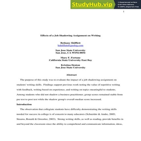 1 Effects Of A Job Shadowing Assignment On Writing | PDF