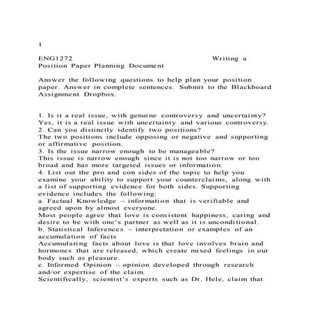 1ENG1272 Writing a Position Paper Planning Document | DOCX