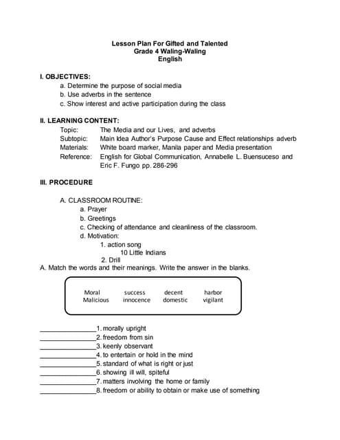 GRADE 4 SCIENCE LESSON PLAN | DOCX | Science