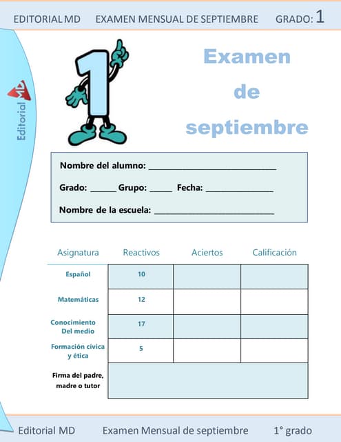 Examen Bimestral Para Primer Grado De Educacin Primaria 50 Fichas De