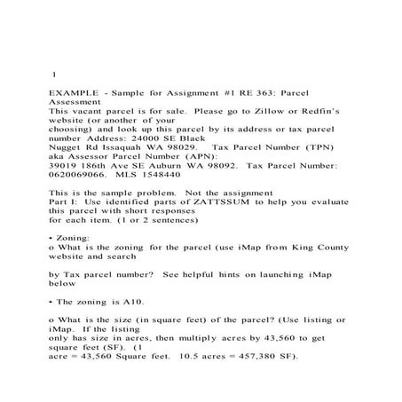 1 example sample for assignment #1 re 363 parcel asses | DOCX
