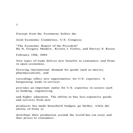 1 Excerpt from the Testimony before the Joint Econo | DOCX | Political ...