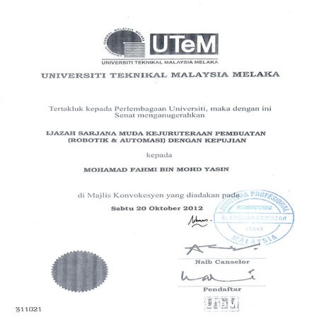 UTeM Degree Certificate | PDF | Education