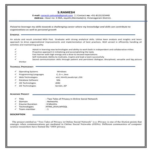 RAMESH RESUME | DOC | Internet | Computing