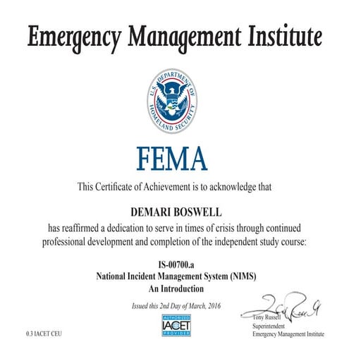 is-800 fema cert | PDF