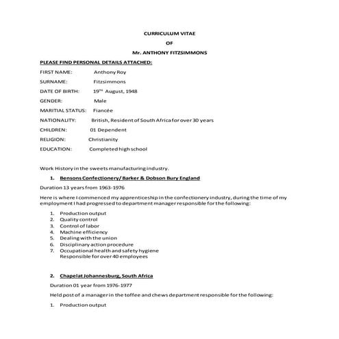 CURRICULUM VITAE FOR TONY | DOCX