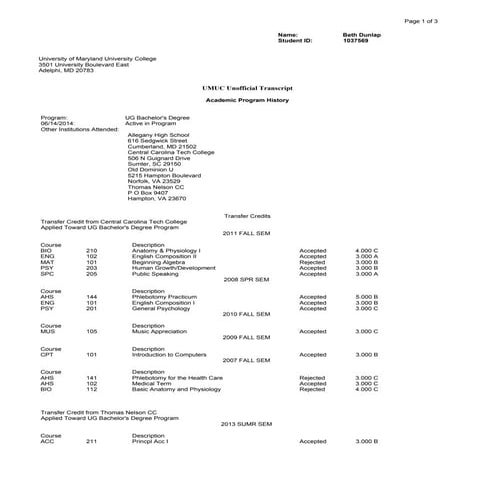 Associates Degree Transcript