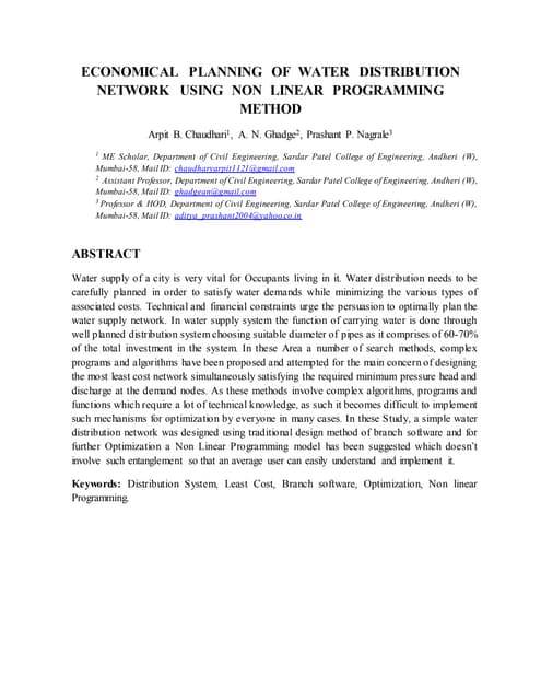DESIGN & ANALYSIS OF WATER DISTRIBUTION NETWORK MODEL BY EPANET A CASE ...