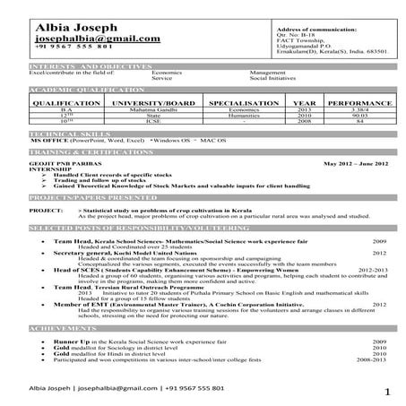 ALBIA JOSEPH CV | PDF