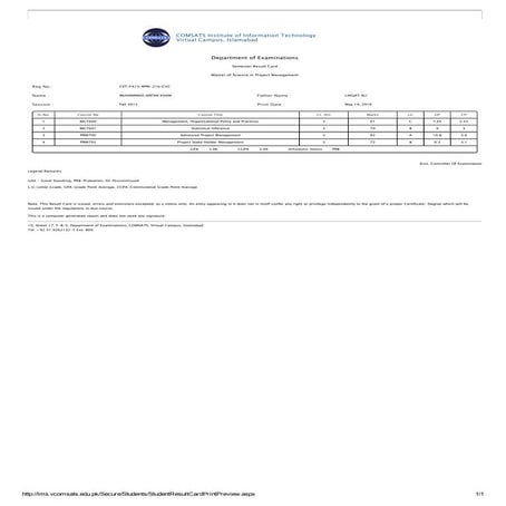 Student Result Card _ CIIT Virtual Campus | PDF