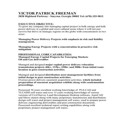 Resume of Victor P. Freeman - 2 | PDF