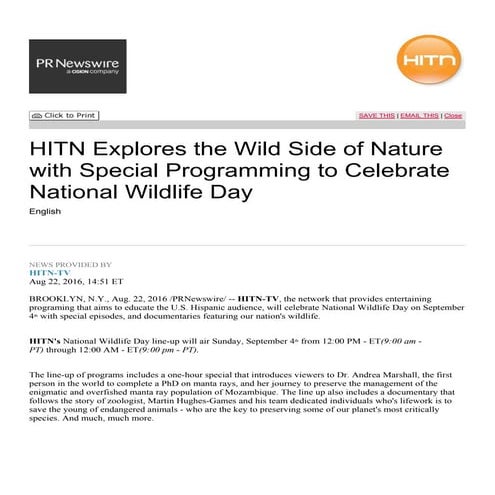 Special Nature programming press release - August 2016 | PDF