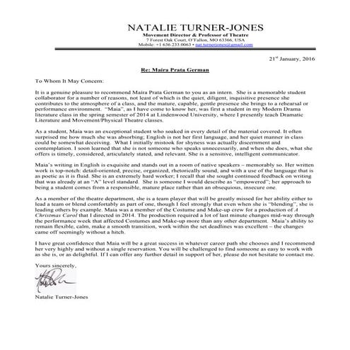 Maia Prata German Recommendation Letter | PDF