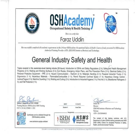 OSHA certificate | PPT