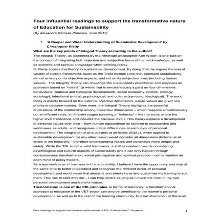 Four influential readings to support the transformative nature of EfS ...