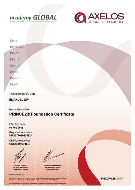 Prince2 Foundation Certificate | PDF