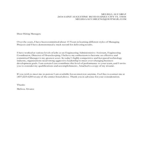 MELISSA ALVAREZ Cover Letter | DOCX