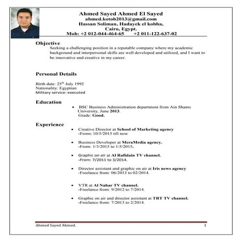 Ahmed-Sayed-Ahmed-C.V with photo | PDF