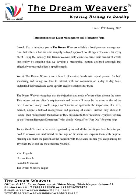 The Dream Weavers presentations