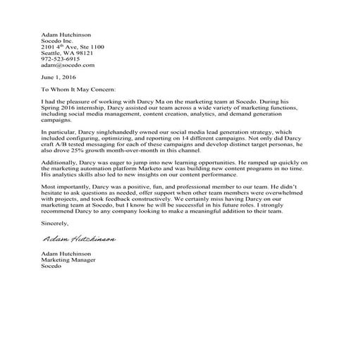 Darcy Ma Recommendation Letter | PDF
